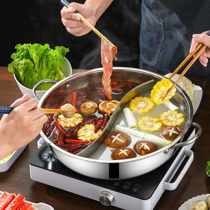 28cm Stainless Steel Twin Divided Double Pot Hotpot Cooker Gas Stove ...