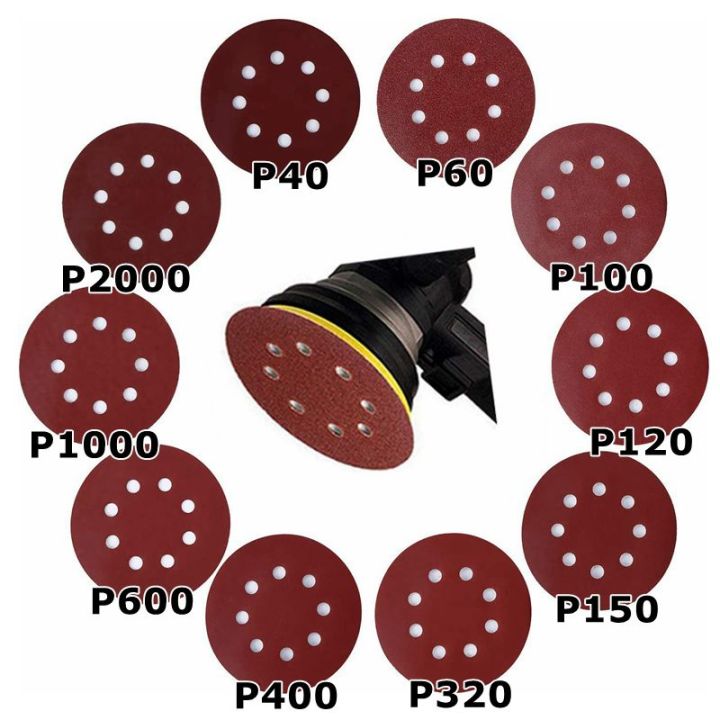 8Holes 5inch 20pcs Grit Round Sand Round Paper Sandpaper Sanding Disc ...