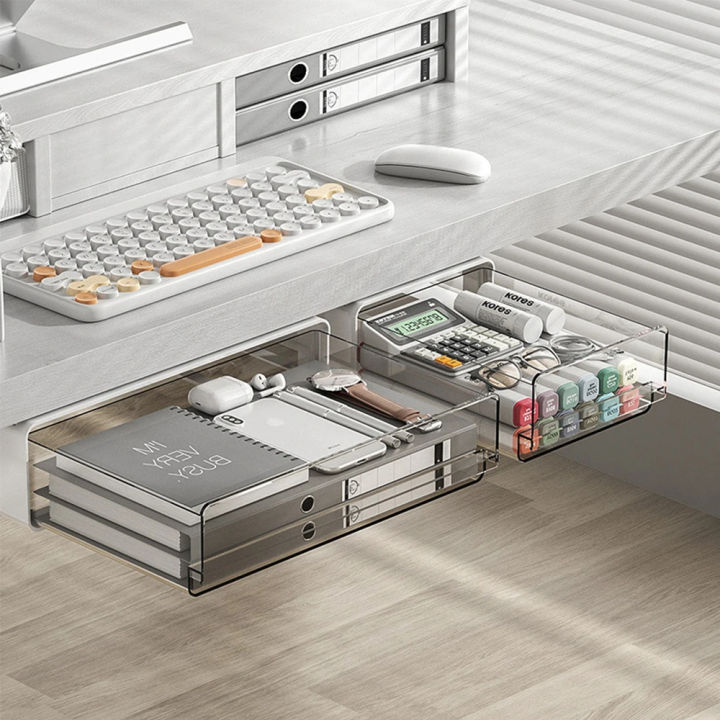 Self Stick Drawer Storage Box Under Table Hidden Self-Adhesive Drawer ...