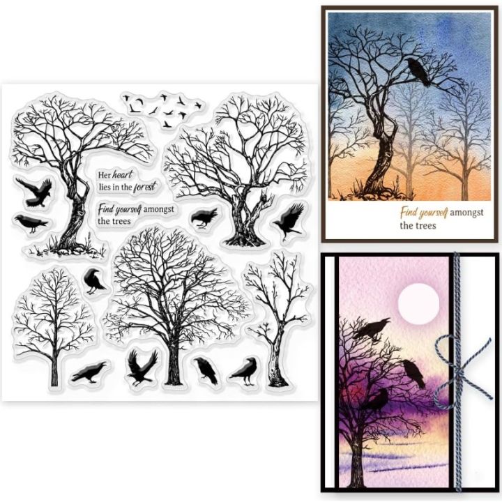 1Sheet Trees Clear Stamps for DIY Scrapbooking Crow Birds Silicone ...
