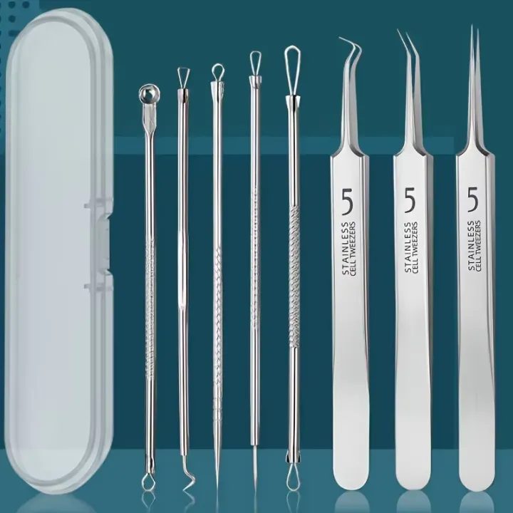 8 Pcs Blackhead Remover Kit – Stainless Steel Blemish & Acne Extraction ...