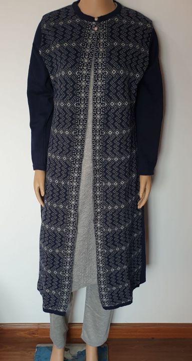 NavyBlue/Grey Woolen Kurti Pant and Outer Set For Women | Daraz.com.np