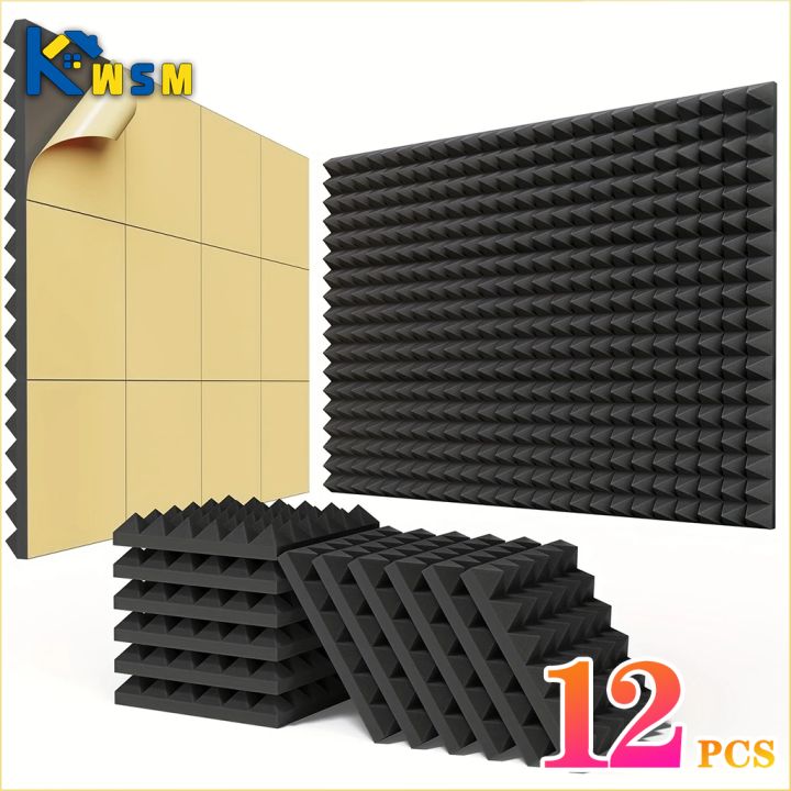 12PCS Self-Adhesive Soundproof Wall Panels Acoustic Foam Tiles Noise ...