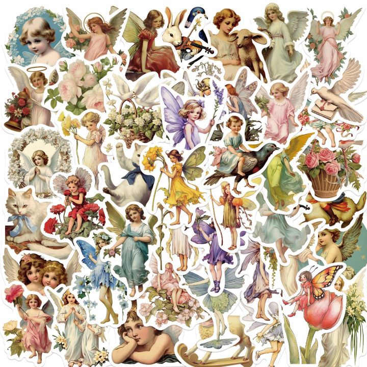 50PCS Vintage Angels and Fairy Stickers, Vinyl Scrapbooking Stickers ...