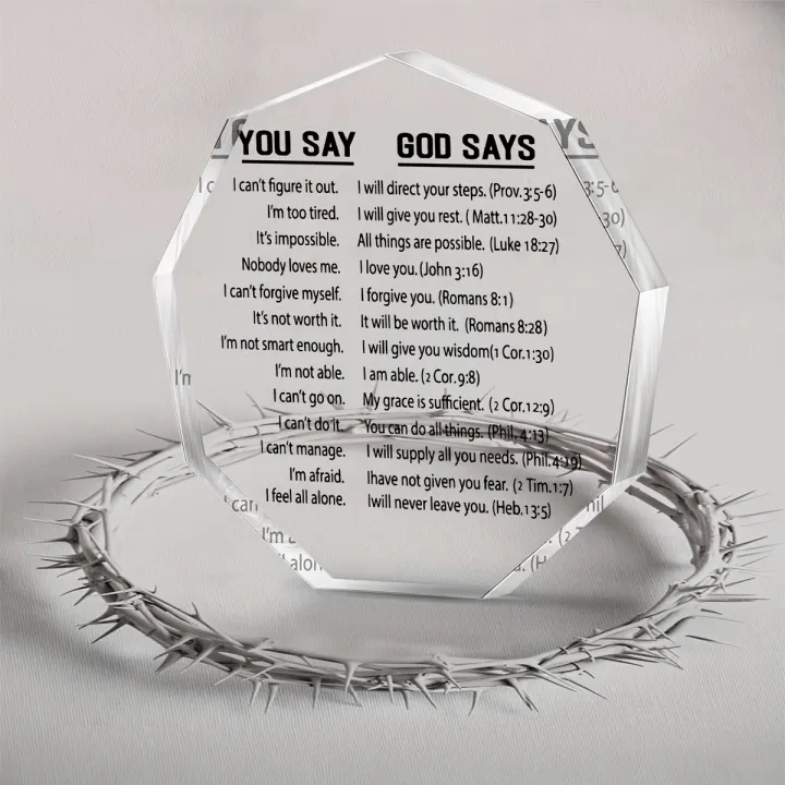 One, you said God said acrylic card, scripture, Christians encourage ...