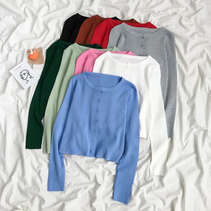 Spring Autumn Knitted Cardigans Women Long Sleeve Buttons Front Vintage ...