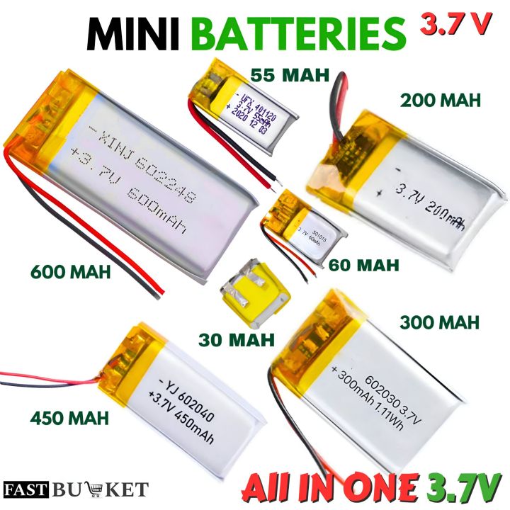 Rechargeable Batteries 3.7 V Mini DC lithium collection for Multiple ...