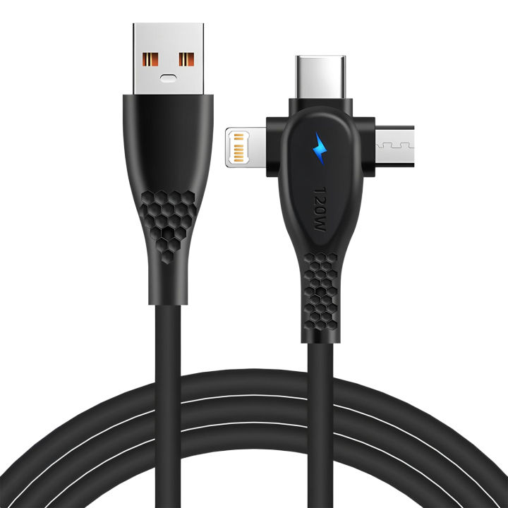 3 IN 1 USB Cable Micro USB Type C Charger Cable Multi 5A Usb Port Fast ...