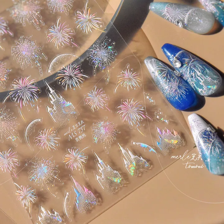 5D Colorful Shiny Firework Glitter Castle Nail Art Sticker Festival ...