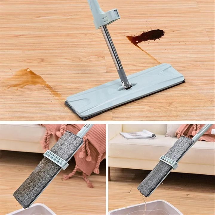 Hand-Free Mop with Squeegee Strip Strong Water Absorption Microfiber ...