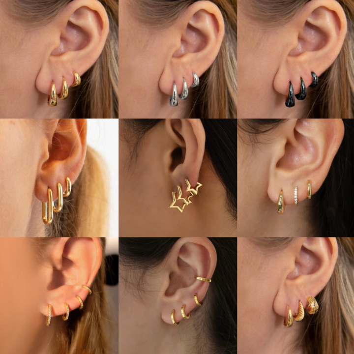 3-4 Pairs Simple Glossy Gold Plated Copper Metal Huggies Hoop Earrings ...