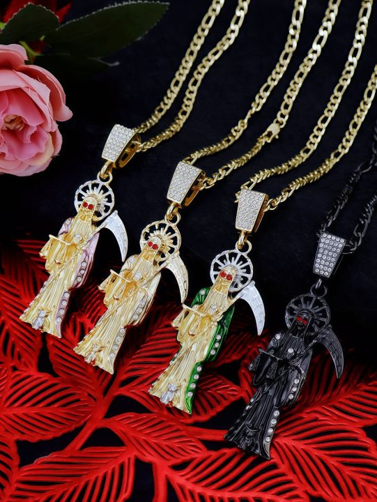 1Pc Santa Muerte Necklace Figaro Chain Santisma Muerte Pendant/Charm St ...