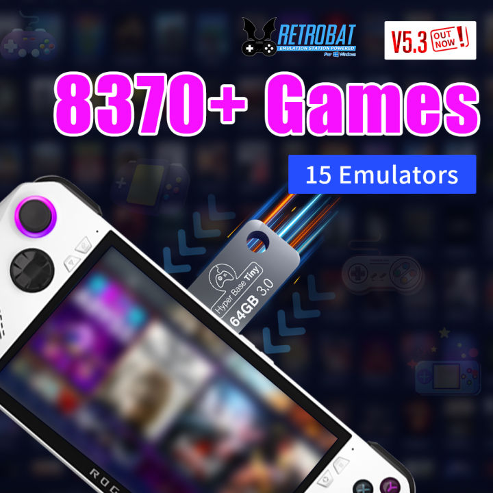 64GB Portable USB 3.0 Flash Drive Retrobat System 8300+ Games with 15 ...