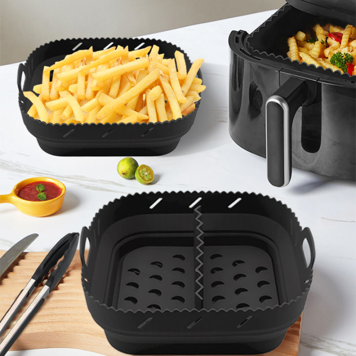 Square Silicone Air Fryer Liner with Divider Non-Stick Easy to Clean ...