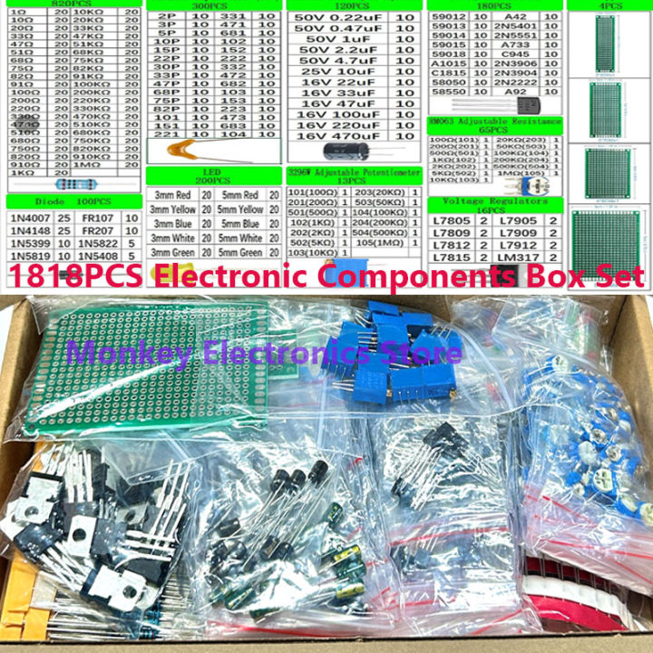 1818PCS Electronic components Diy Kit 2n2222 RM063 3296W LED PCB ...