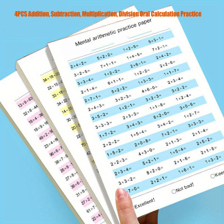 Set of 4 Math Practice Books: Addition Subtraction Multiplication ...