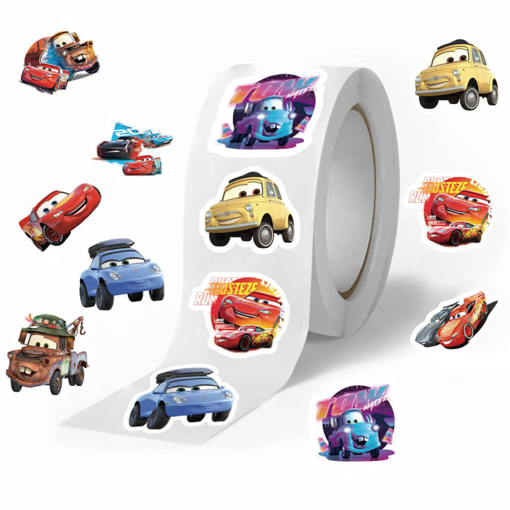 500Pcs/Roll Disney Cars Cartoon Stickers Lightning McQueen Decals ...