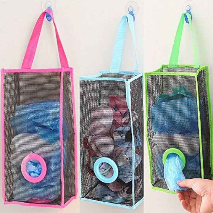 OUNONA Kitchen Translucent Hanging Folding Mesh Garbage Bag Shopping ...