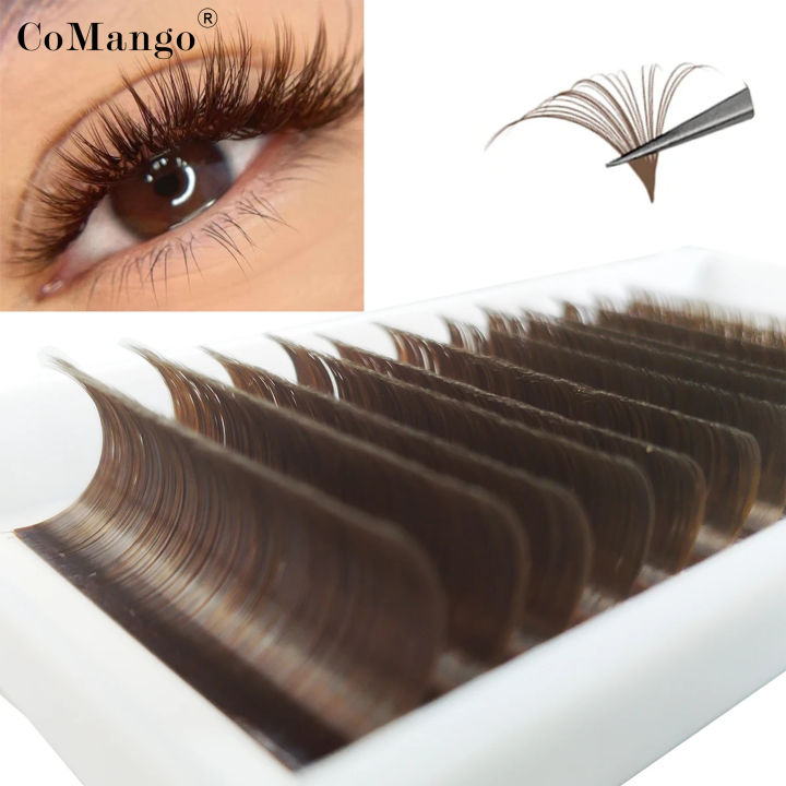 CoMango Dark Brown Easy fan Eyelash Extension C/D Curl Mix 8-14mm ...