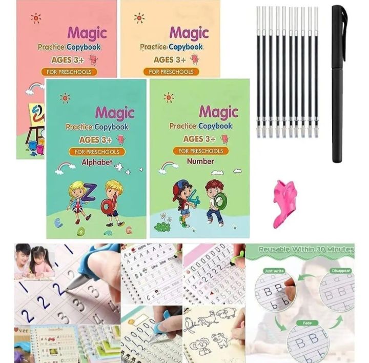 10 Refill 4 PCS Sank Magic Practice Copybook English For kids Reusable ...