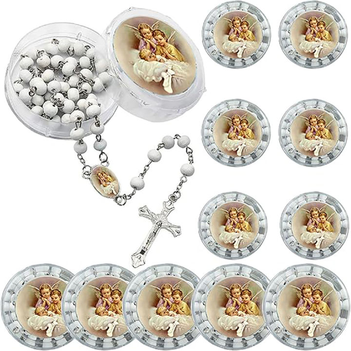 Baptism White Scented Rosary Favor - 12Pcs Baby Baptism Rosaries with ...