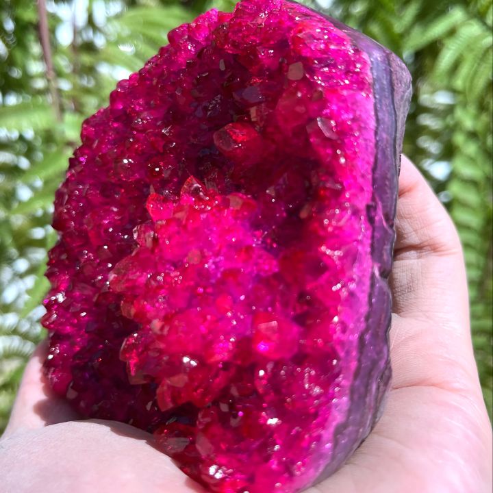 One pink geode quartz cluster - a natural gemstone crystal specimen ...