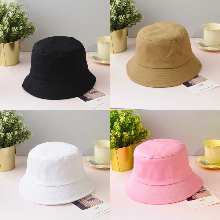 Plain Double-Sided Unisex Bucket Hats Black White Brown Pink Colors ...