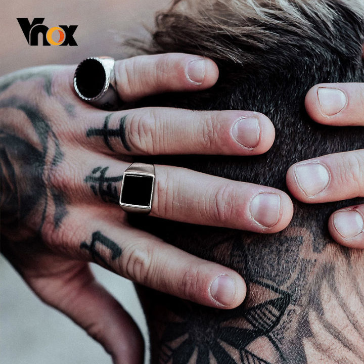Vnox Gothic Punk Rings for Men Signet Rings Round Square Top Stamp ...