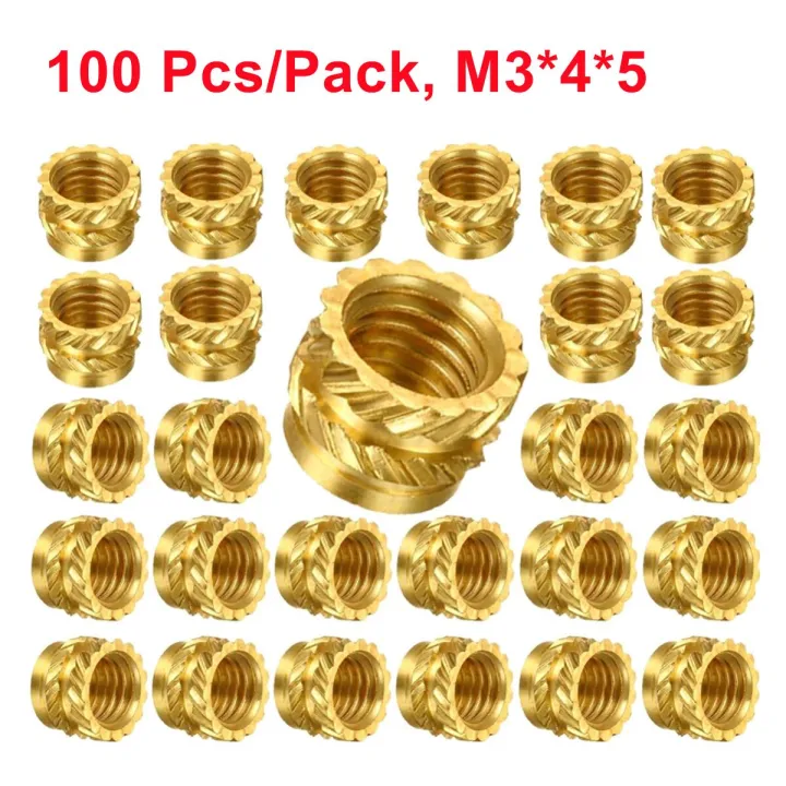 100Pcs M3 Threaded Heat Insert Embedment Nut Knurled Brass M3X4X5 For ...