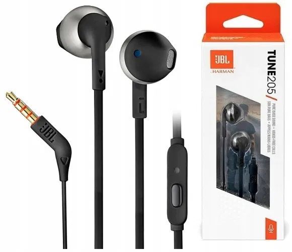 JBL T205 Pure Bass Metal In-Ear Headphones With One-Button Remote/Mic 3 ...
