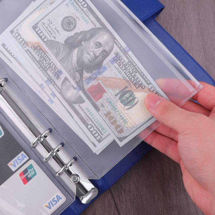 6 Holes Clear Plastic Envelopes with Zipper, Clear Money Envelopes for ...