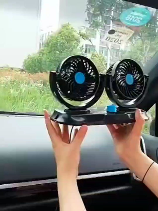 Mitchell 12V DC Electric Car Fan 360 Degree Rotatable Dual Head 2 Speed ...