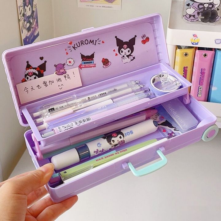 Sanrio cute cartoon double layer plastic pencil case large capacity ...