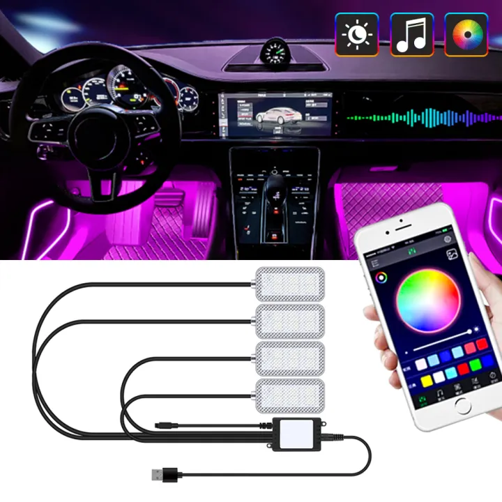 Car Led Interior Ambient Foot Strip Light Kit With USB Cigarette ...