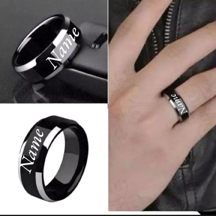 Customized Black Name Ring with Gift Box – High-Quality Stainless Steel ...