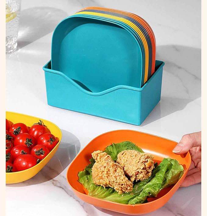 Plastic Plates With Stand, Multi-function Spit Bone Dish, Round Square ...