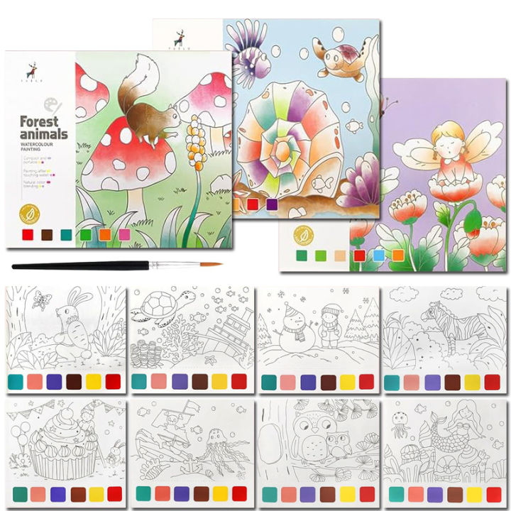 Watercolor Coloring Pocket Painting Book Toddlers Arts Crafts Girls ...