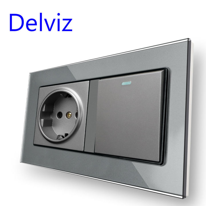 Delviz Wall Power Socket, AC 110V~250V, 1 Gang 2Way / 1Way push button on-off, Crystal Glass ...