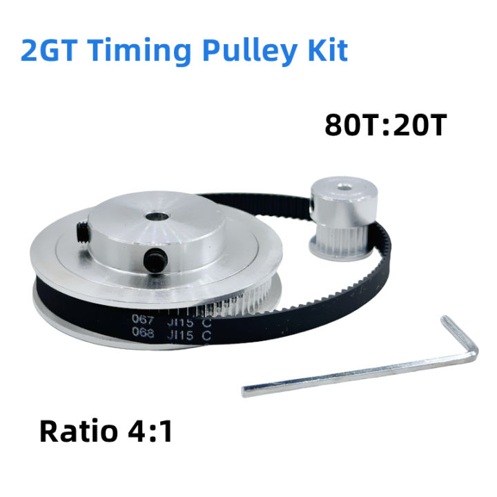 80T 20Teeth 2GT Pulley Belt Kit Belt Width 6mm Reduction 4:1 Bore 3 ...