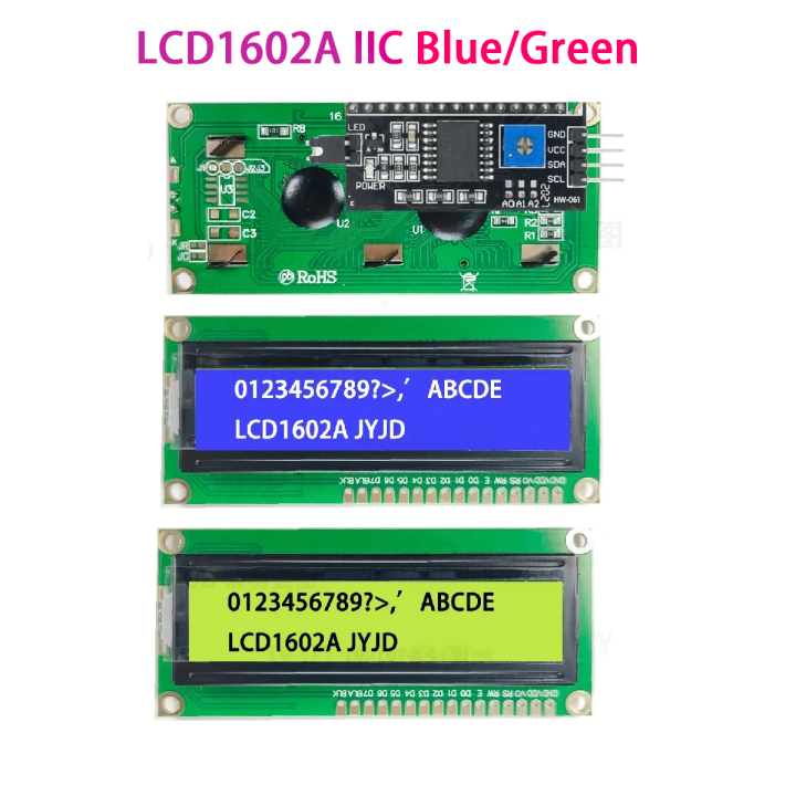 LCD1602+I2C 1602 16x2 1602A Blue/Green screen HD44780 Character LCD /w IIC/I2C Serial Interface ...