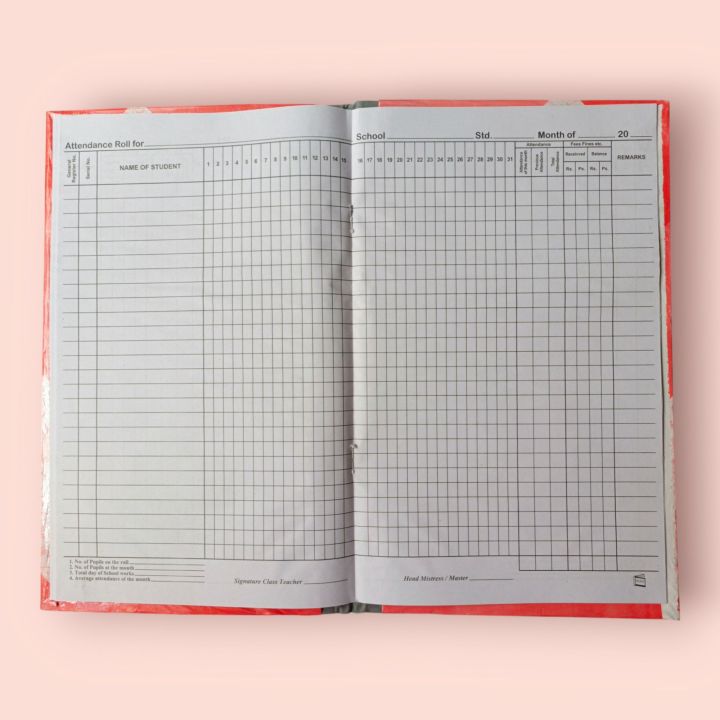 English Side Attendance Register for School Hard Binding | Daraz.pk