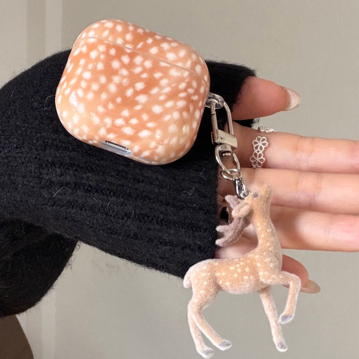 Elk Deer Pattern 3D Cute Pendant Case for Apple Airpods 1 2 3 4 Pro 2 ...