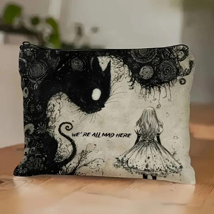Mystical Black Cat & Girl Illustration Makeup Bag - Enchanting Dark ...