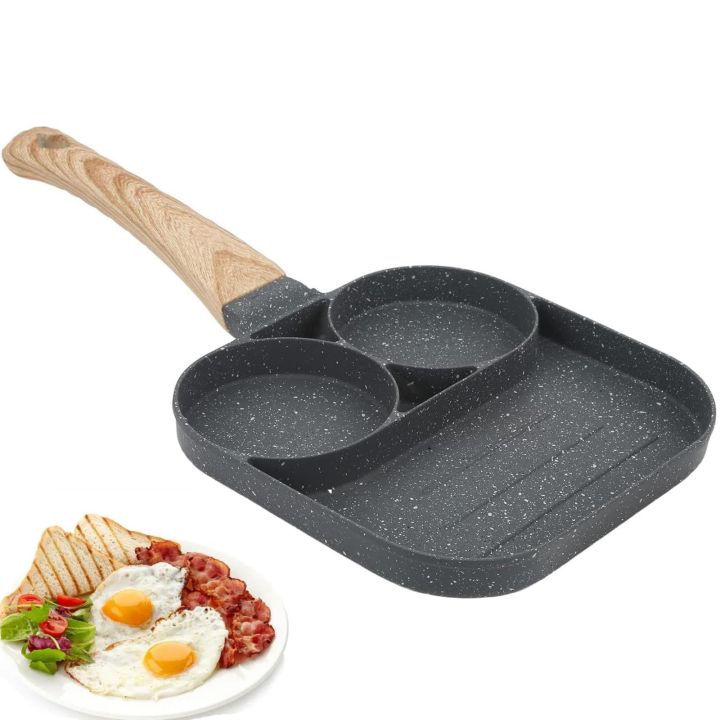 Homepatche 3 in 1 Egg Pan,7.5 in Nonstick Breakfast Pan Divided Grill ...