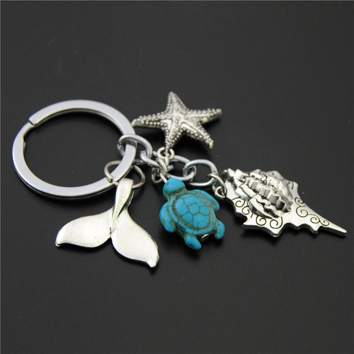 1PC Blue Turtle Beads Starfish Conch Fish Tail Keychain Diy Handmade ...
