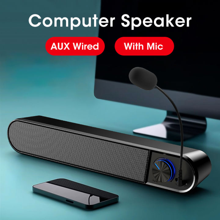 Computer Speaker With Mic Desktop Sound Bar Subwoofer Speakers USB AUX ...