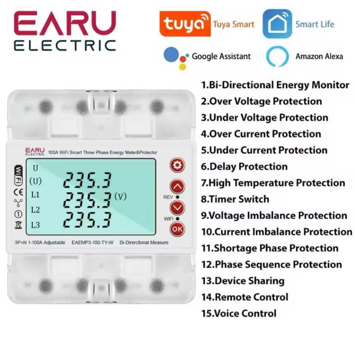 3 Phase 4P 100A Earu Electric WIFI TUYA/SMARTLIFE RECLOSABLE ENERGY ...