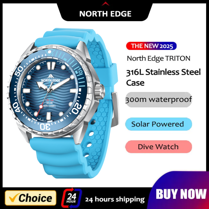 NORTH EDGE 2025 New TRITON Solar Powered Dive Watch Men Luxury Quartz ...