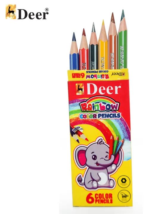 Deer Pollywood Half Size Color Pencils - 6 Bright Colors in Each Packet ...