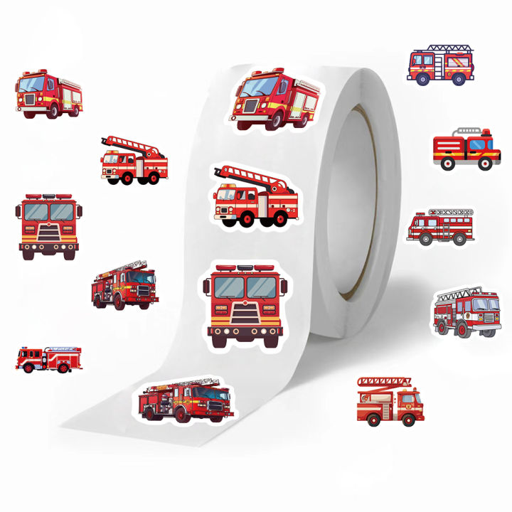 500Pcs/roll Fire Truck Dessert Insect Animal Stickers Cute Reward Fruit ...